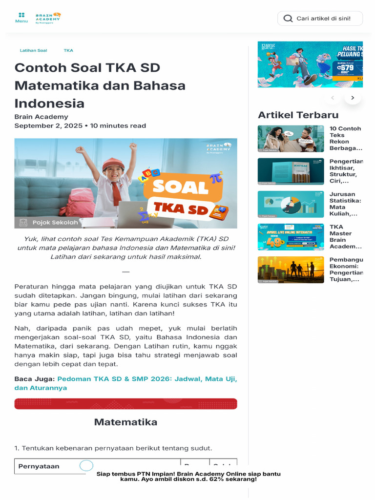 Contoh TKA Math SD | PDF
