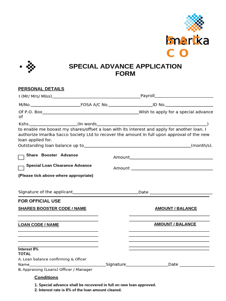 Special Advance Application Form A4 | PDF