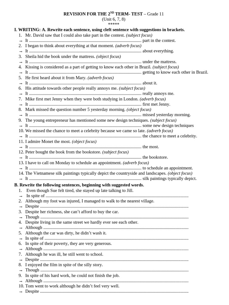 Revision For The 2nd Term Test (Key) 2 | PDF
