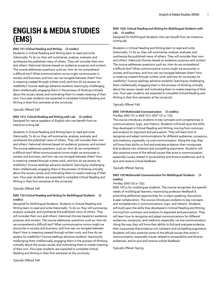 English & Media Studies Course Overview | PDF | Rhetoric | Linguistics
