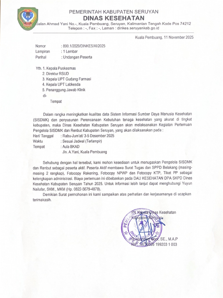 Surat Undangan Pertemuan SISDMK Dan Renbut 2025 | PDF