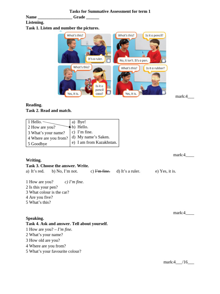 Term 1 Summative Assessment Tasks | PDF