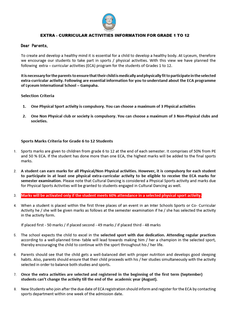 Extra Curricular Activities LISG_2 | PDF | Sports | Athletic Sports