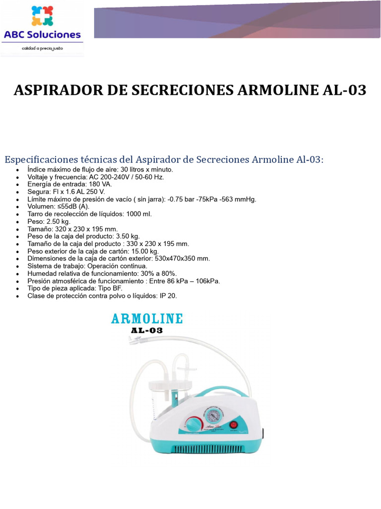 Aspirador de Secreciones Armoline Al 30l | PDF