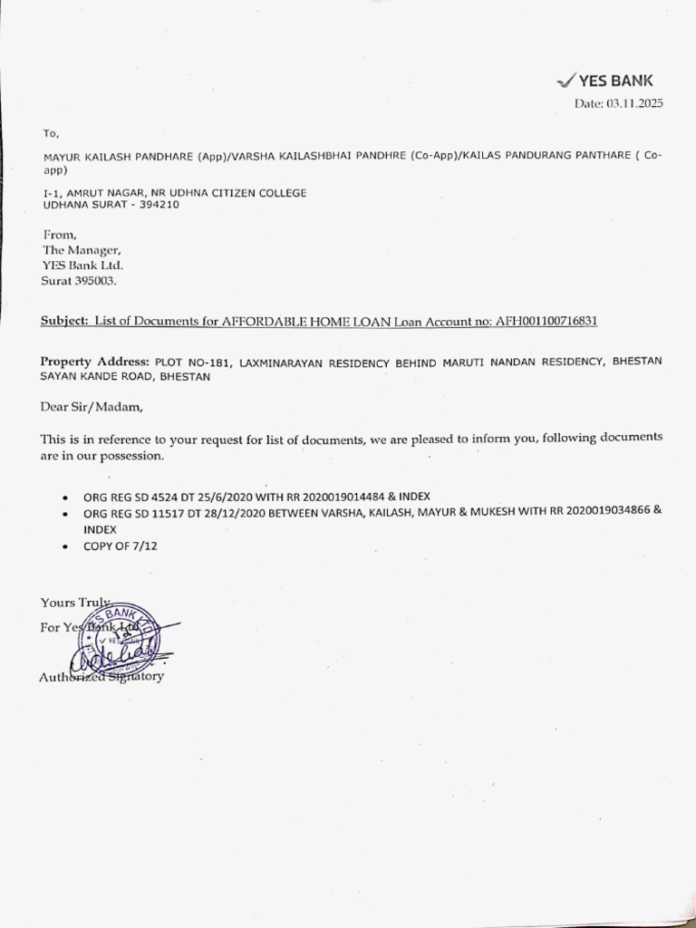 Yes Bank Closure Letter & Lod | PDF