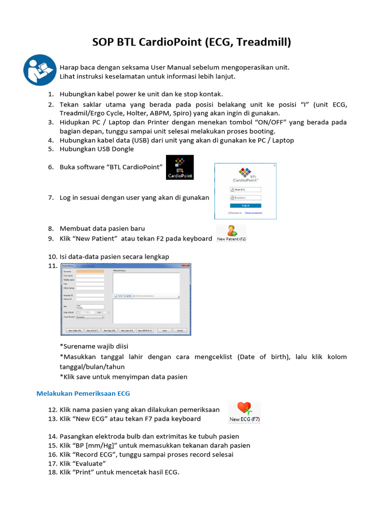 Panduan SOP BTL CardioPoint ECG & Treadmill | PDF