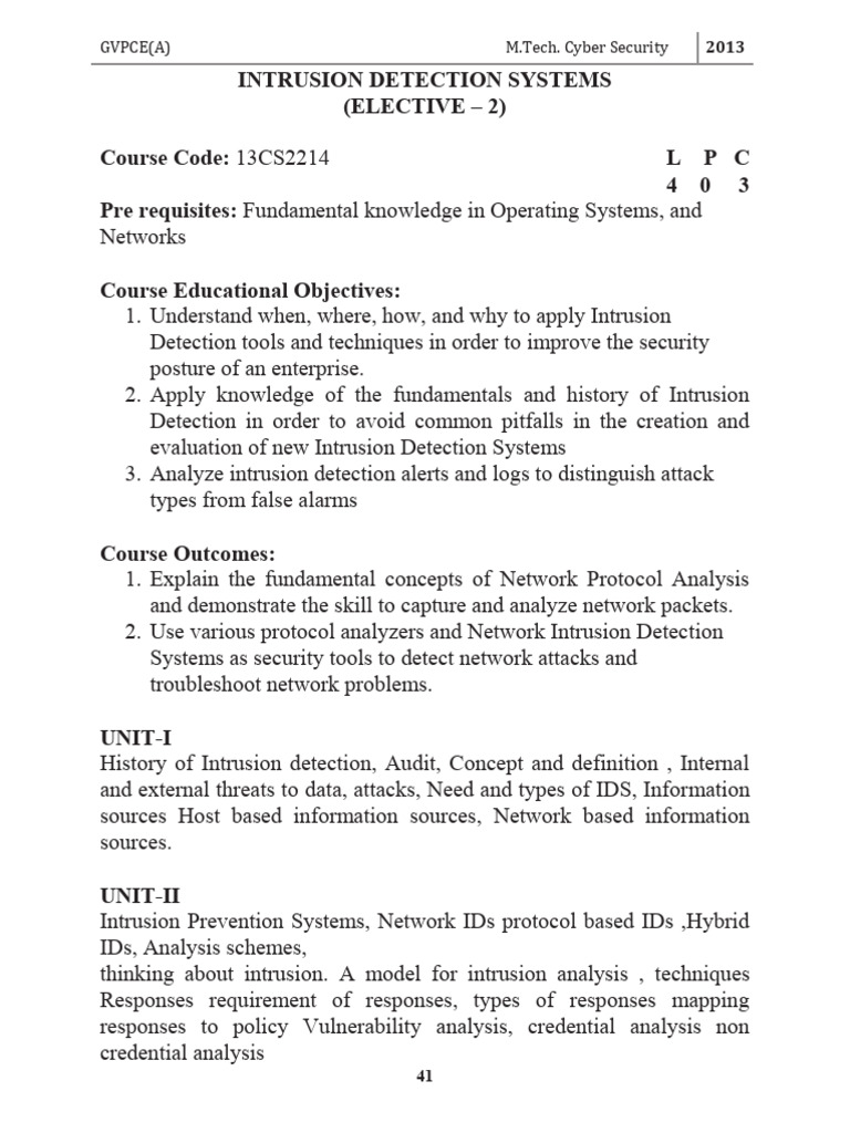 Intrusion Detection Systems Course Overview | PDF | Computer Network ...