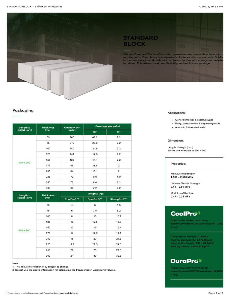 Stärken Standard Blocks Specifications | PDF | Density | Pascal (Unit)