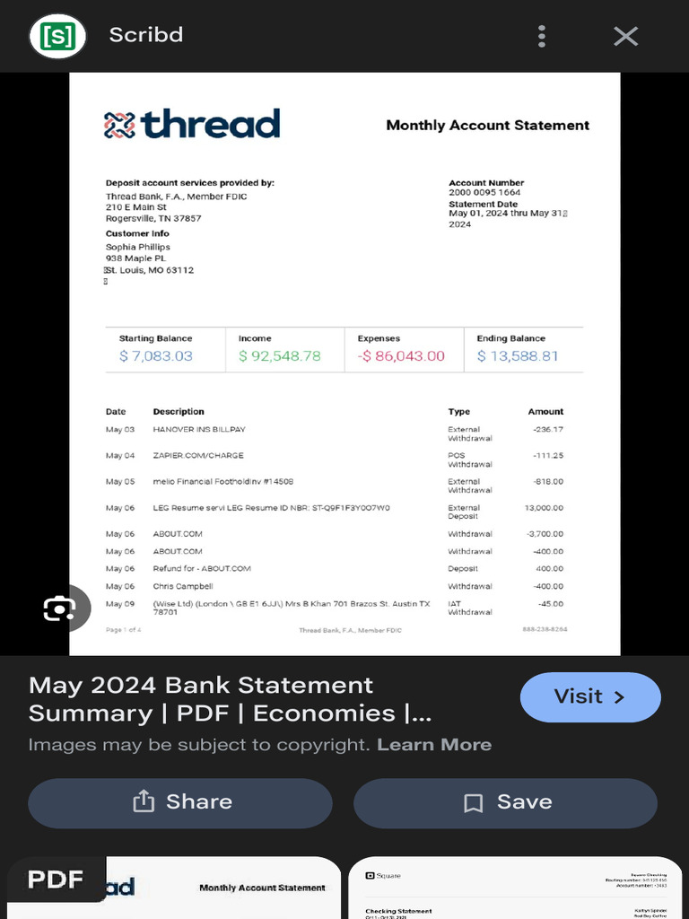 Thread Bank Statements - Google Search | PDF