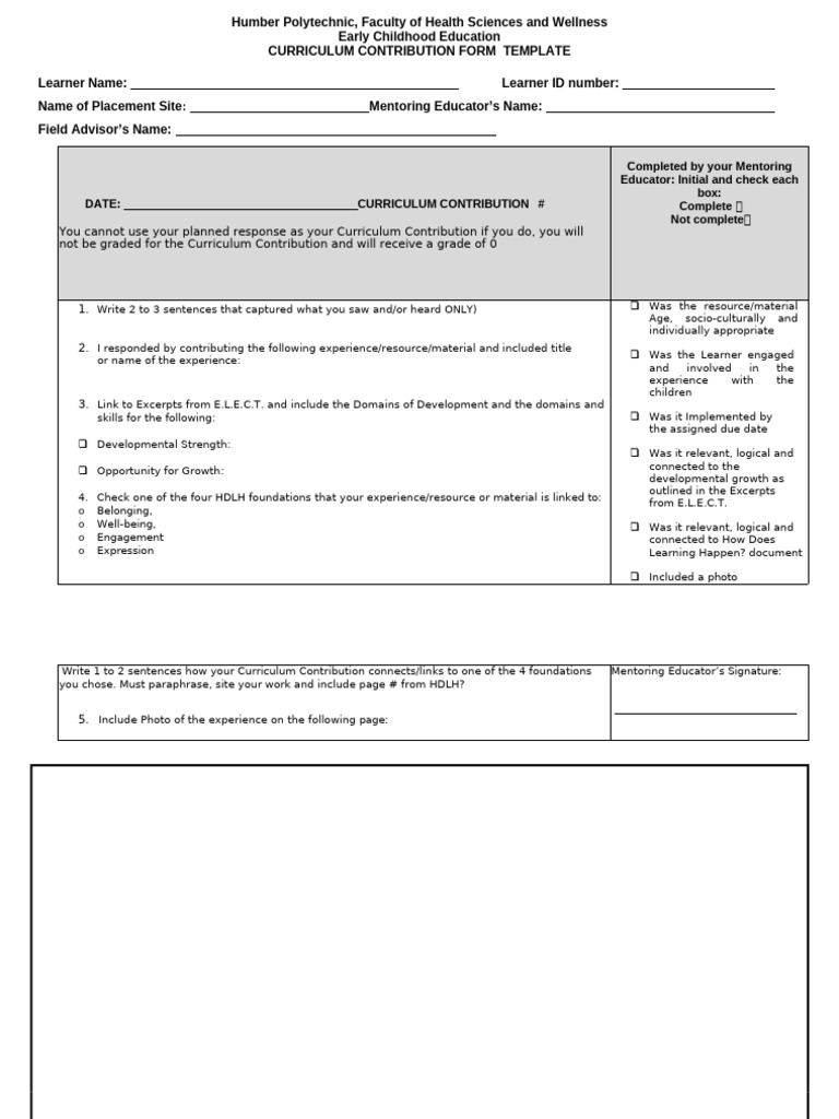 Early Childhood Education Contribution Form | PDF | Curriculum ...