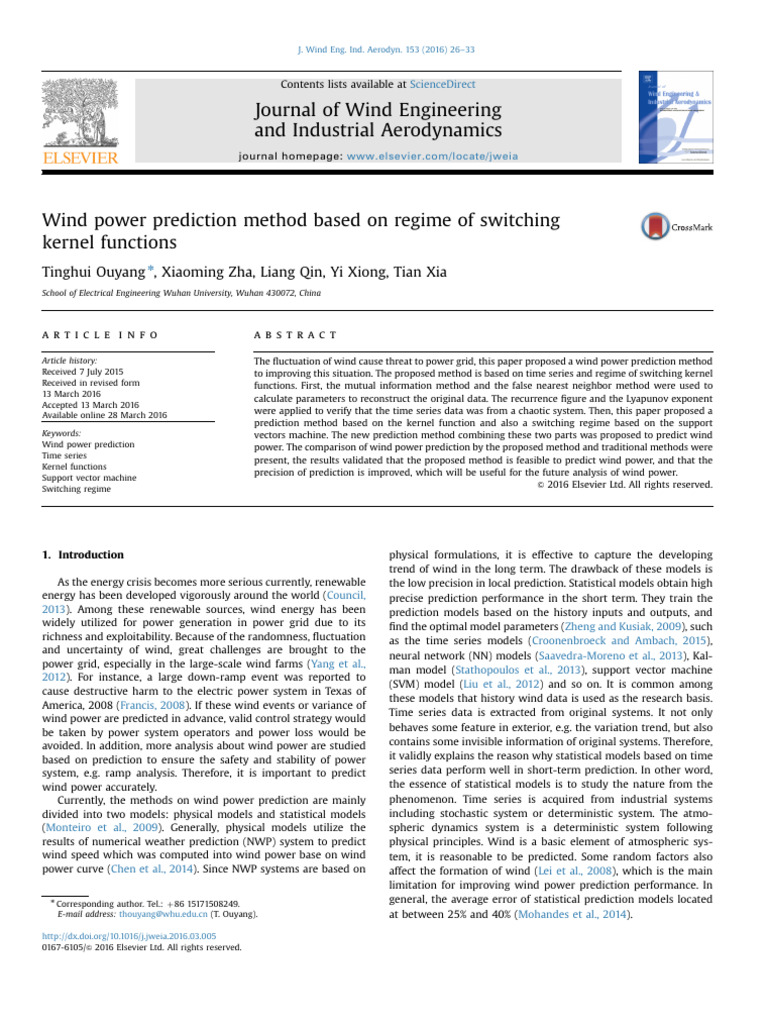 Wind Power Prediction Method Based on Regime of Switching Kernel ...