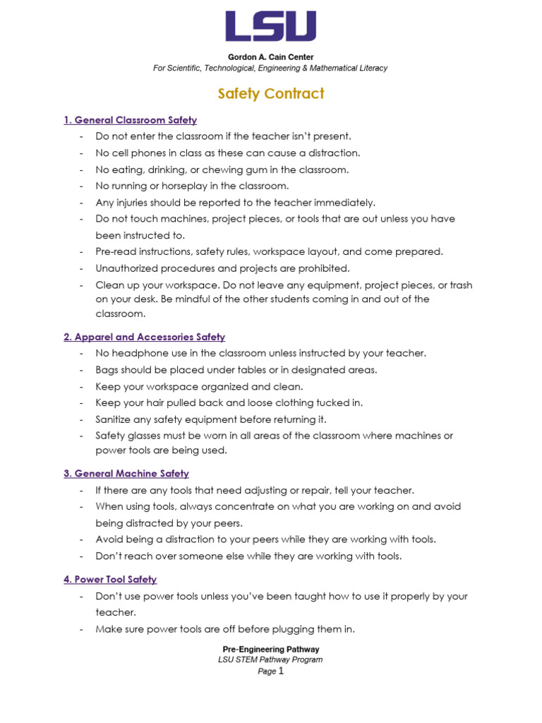 Classroom Safety Guidelines Contract | PDF | Classroom