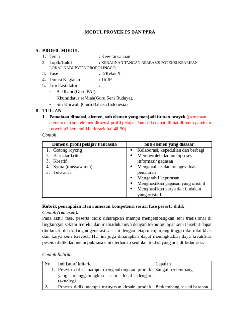 6. Format Modul Proyek p5 Dan Ppra | PDF