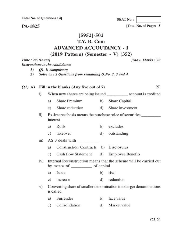 Advanced Accounting Pyq 2023 | PDF