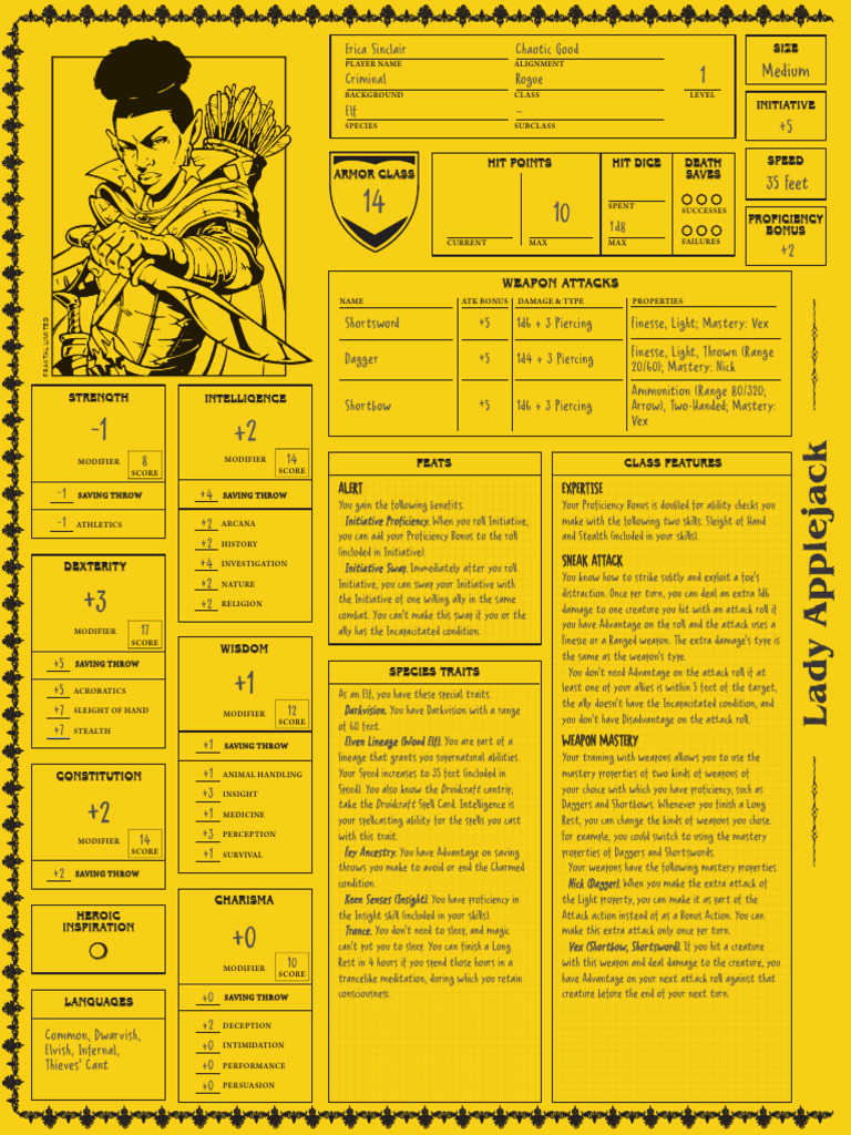 D&D Character Sheet: Rogue Elf Guide | PDF