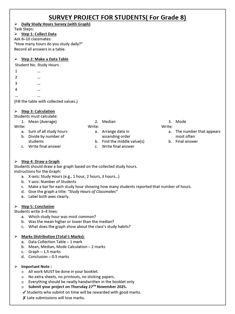 Grade 8 Mathematics Survey Project for Students | PDF