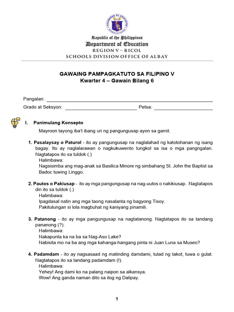 Filipino 5 Q4 LAS 6 | PDF