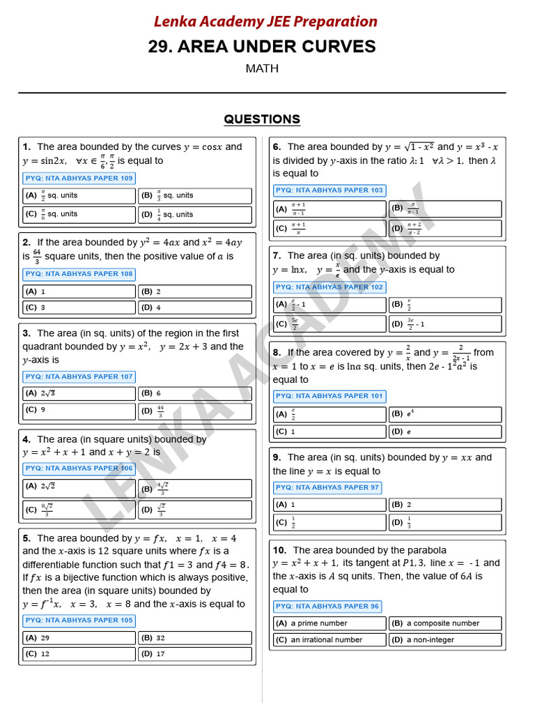 29. Area Under Curves - Print Ready | PDF | Differential Geometry ...
