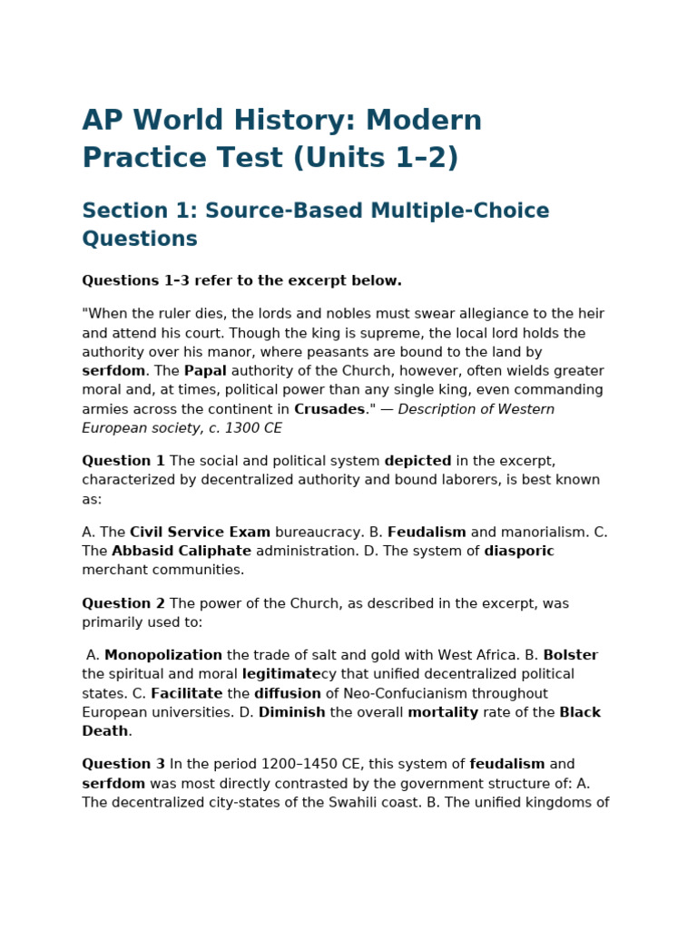 AP World History Modern Practice Test | PDF | Sultan | Trade