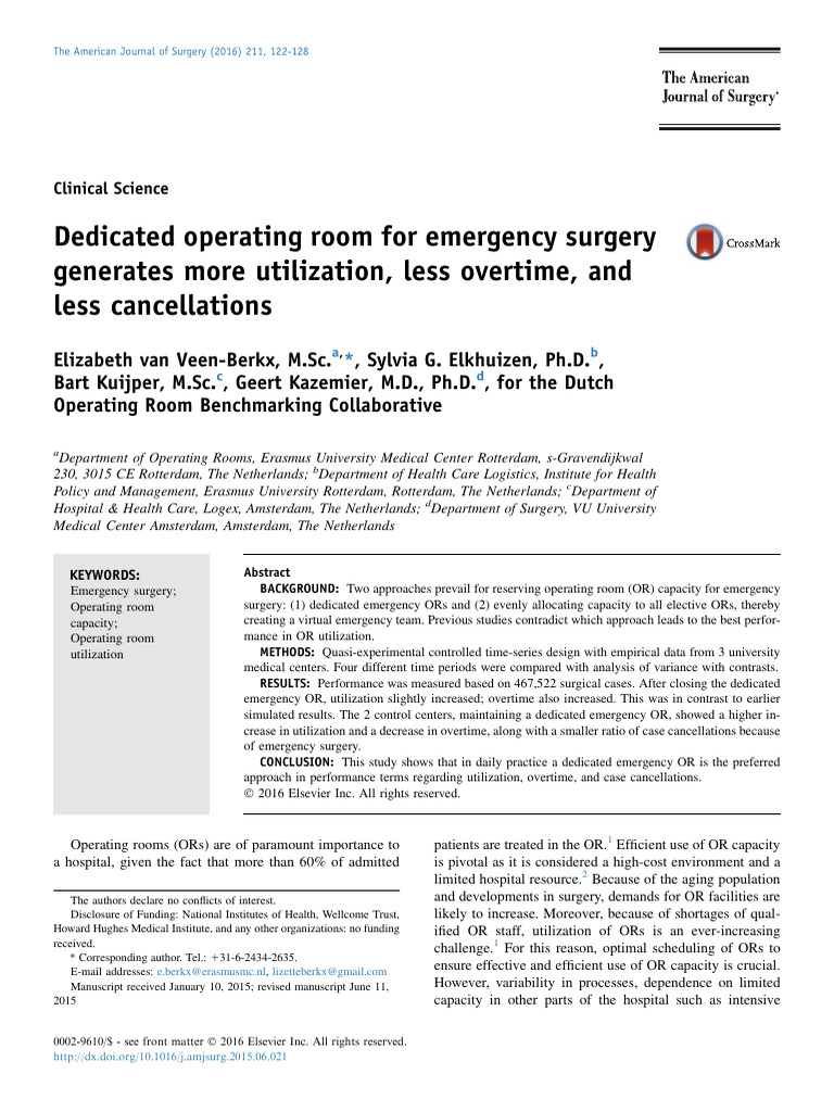 Emergency Surgery OR Utilization Study | PDF | Analysis Of Variance ...