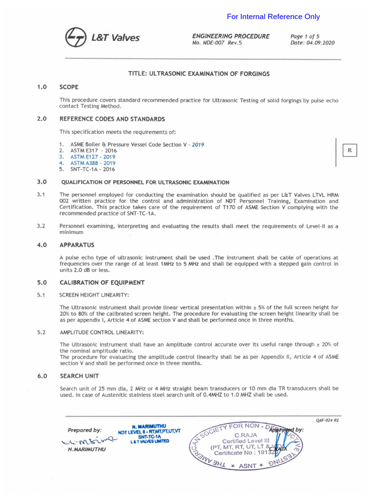 0.8 NDE - 007 Rev.5 UT For Forgings | PDF