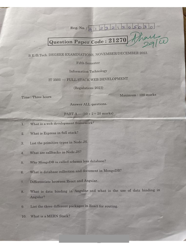FSWD University Question Paper | PDF