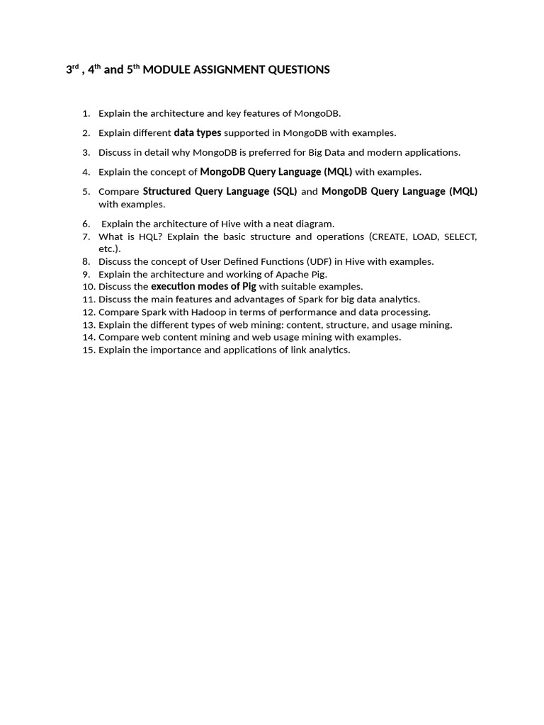 3rd 4th and 5th Module Assignment Questions | PDF