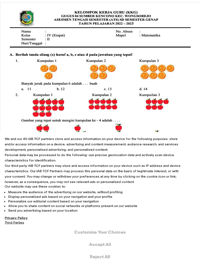 PDF Soal Kelas IV Matematika Compress | PDF
