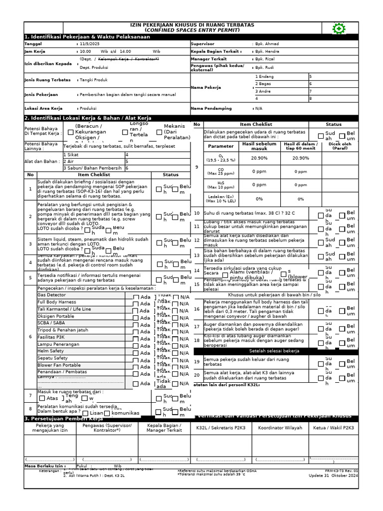 FRM-K3-73 Rev. 01 - Form IPK Ruang Terbatas | PDF