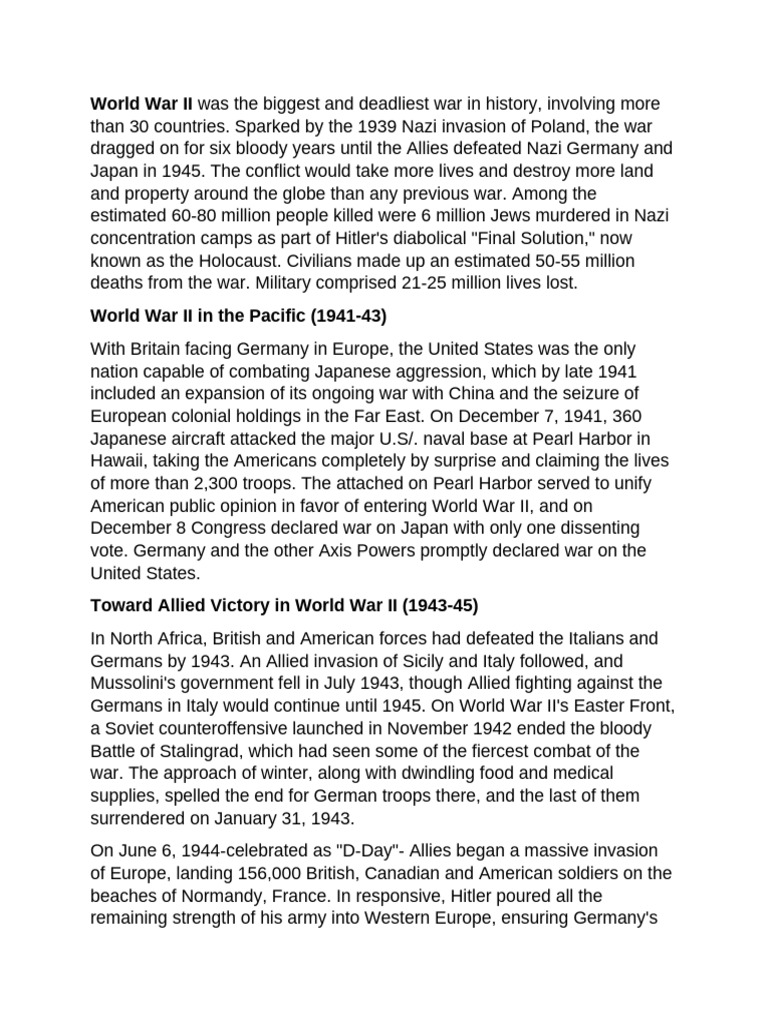 World War II Was The Biggest and Deadliest War in History | PDF | World ...