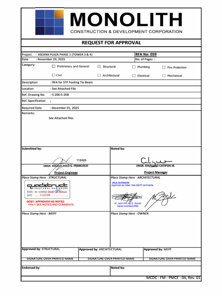 Mcdc-Rfa-059 STP Footing Tie Beam Rebar Cutting List - Qdst-Response ...