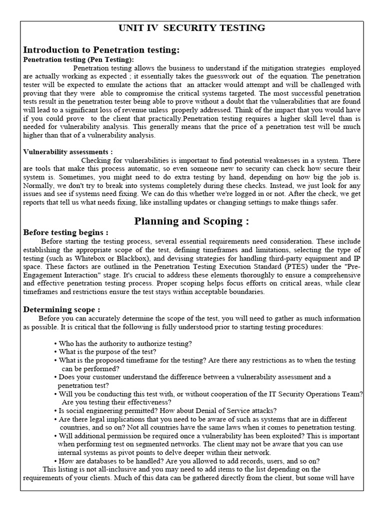 Unit IV Security Testing | PDF | Penetration Test | Security