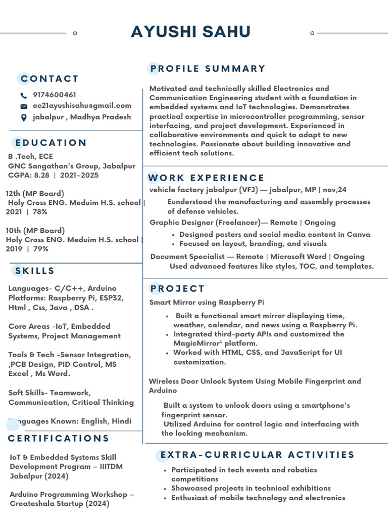 Blue Simple Professional CV Resume | PDF | Embedded System | Arduino