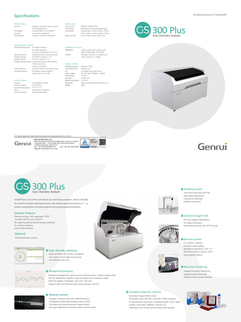 Auto Chemistry Analyzer 300 Plus Features | PDF