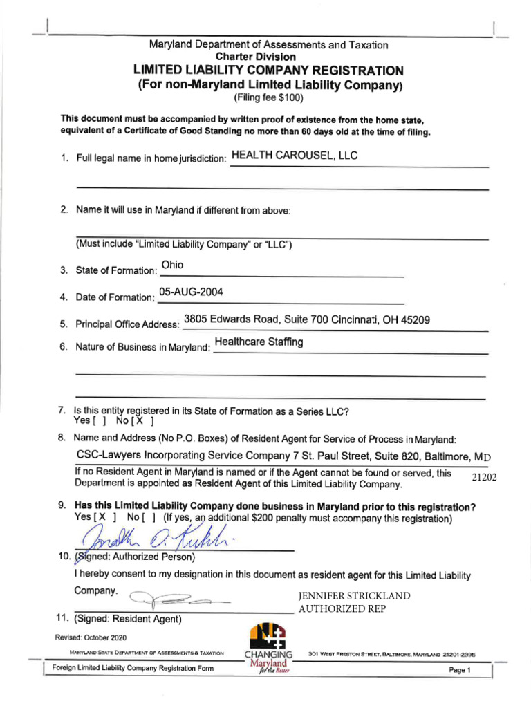Ohio LLC Health Carousel Certification | PDF