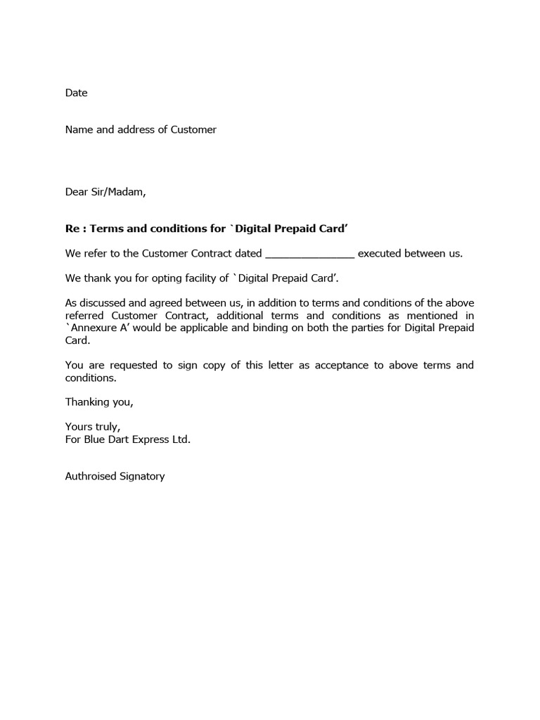 Letter for Digital Prepaid Card | PDF