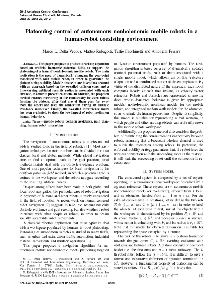 Platooning Control of Autonomous Nonholonomic Mobile Robots in A Human ...