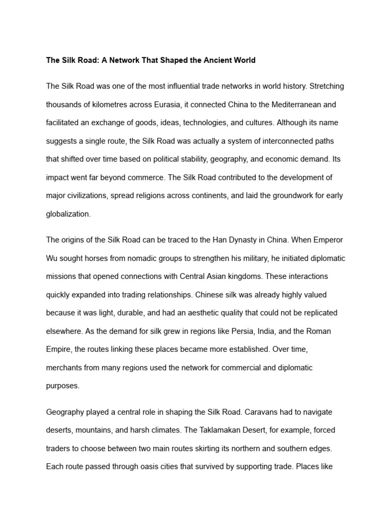 The Silk Road: Ancient Trade Network Impact | PDF | Silk Road | Trade
