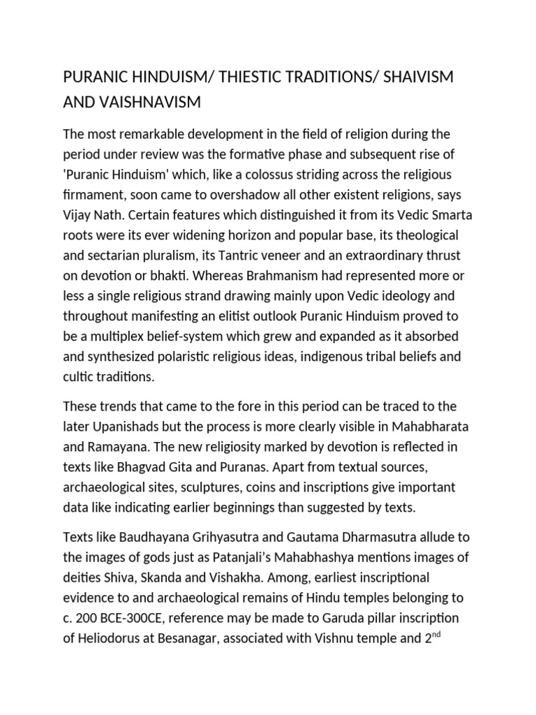 Puranic Hinduism: Shaivism and Vaishnavism | PDF | Shiva | Hindu Deities
