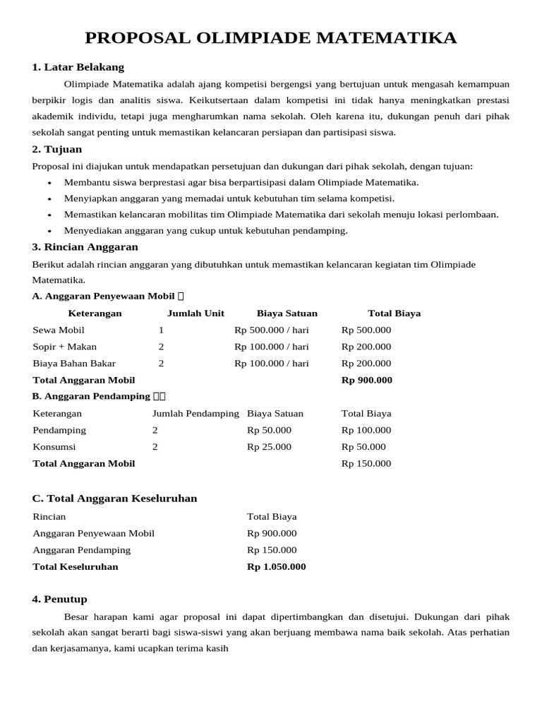 Proposal Dukungan Olimpiade Matematika | PDF