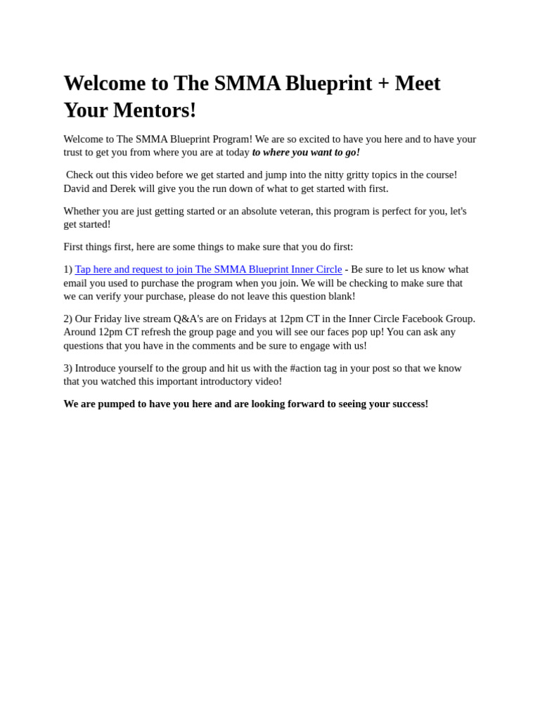 01-Welcome To The SMMA Blueprint + Meet Your Mentors | PDF