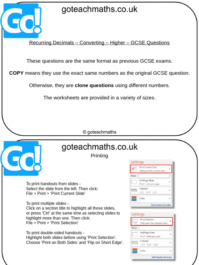 GCSE Recurring Decimals Worksheets | PDF | Mathematics | Vocational ...