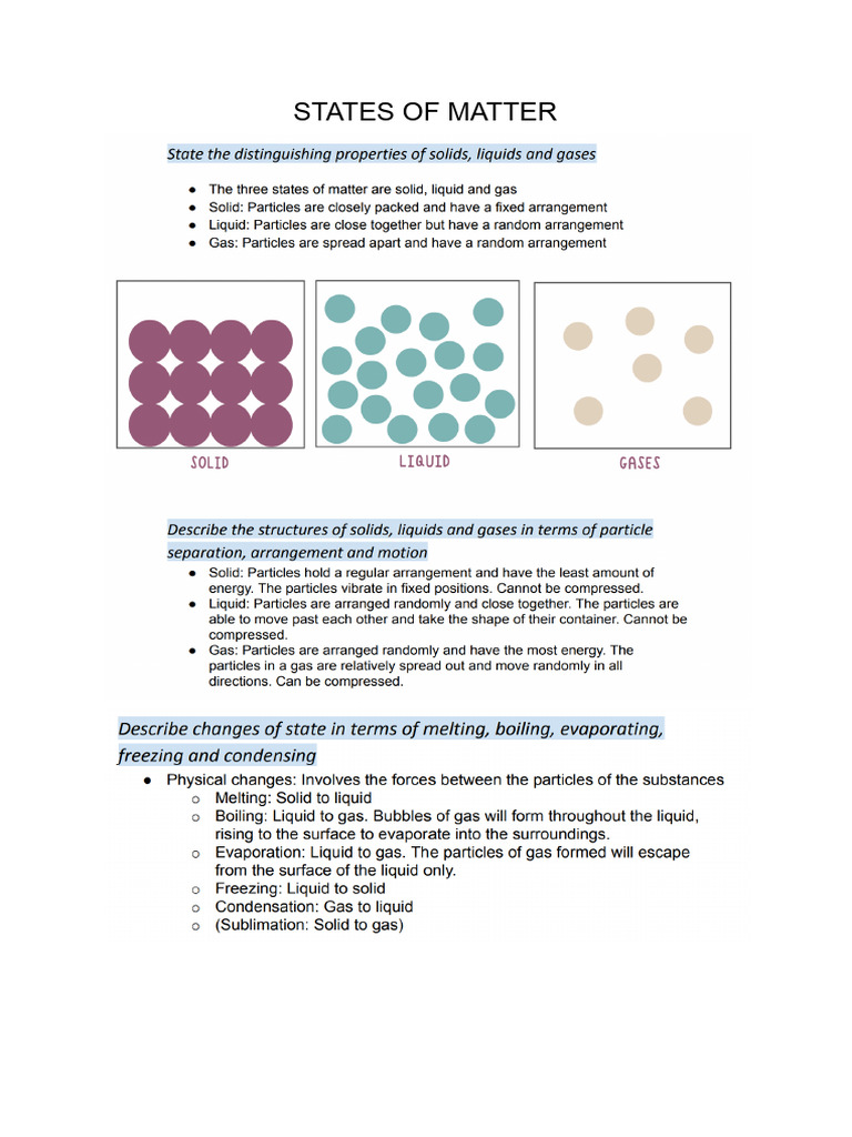States of Matter Notes Year 9 | PDF