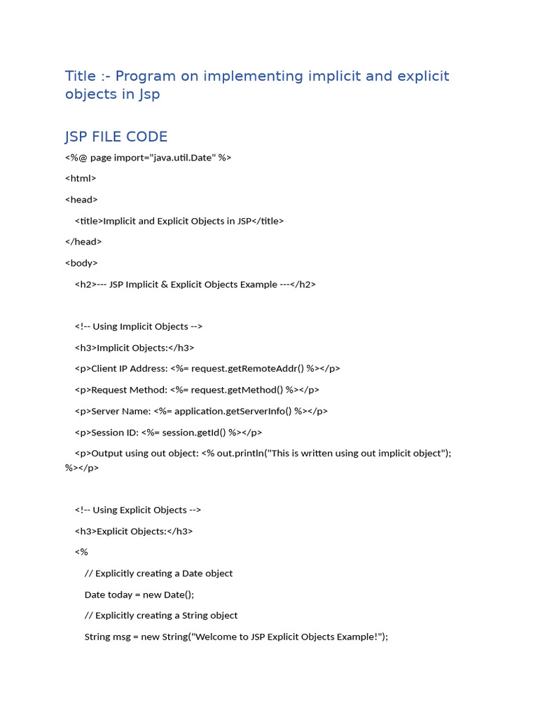 6-Implicit and Explicit Objects in Jsp | PDF