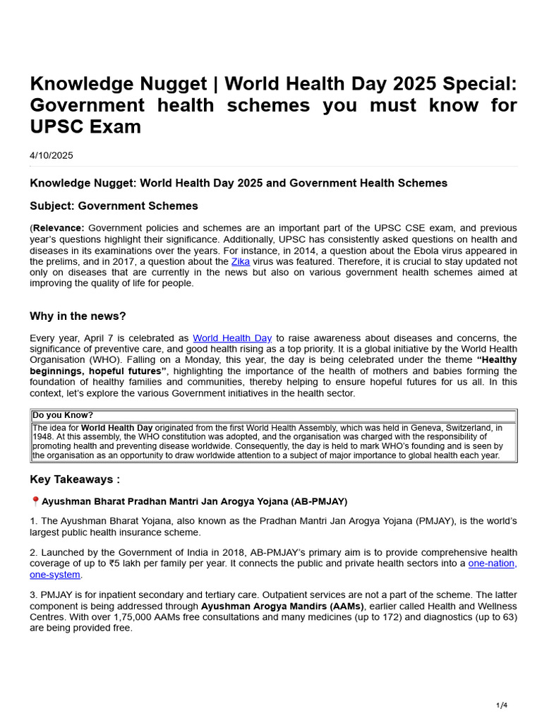 World Health Day 2025: Key Health Schemes | PDF | Respiratory Diseases ...
