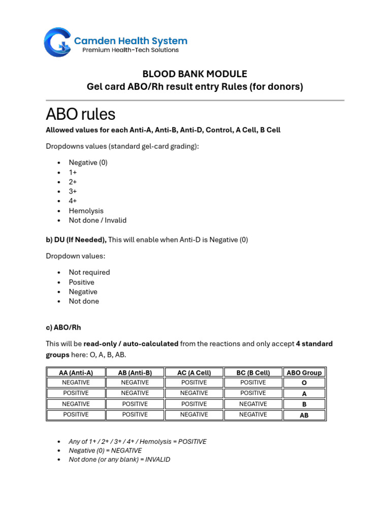 Blood Bank ABO/Rh Result Entry Guide | PDF