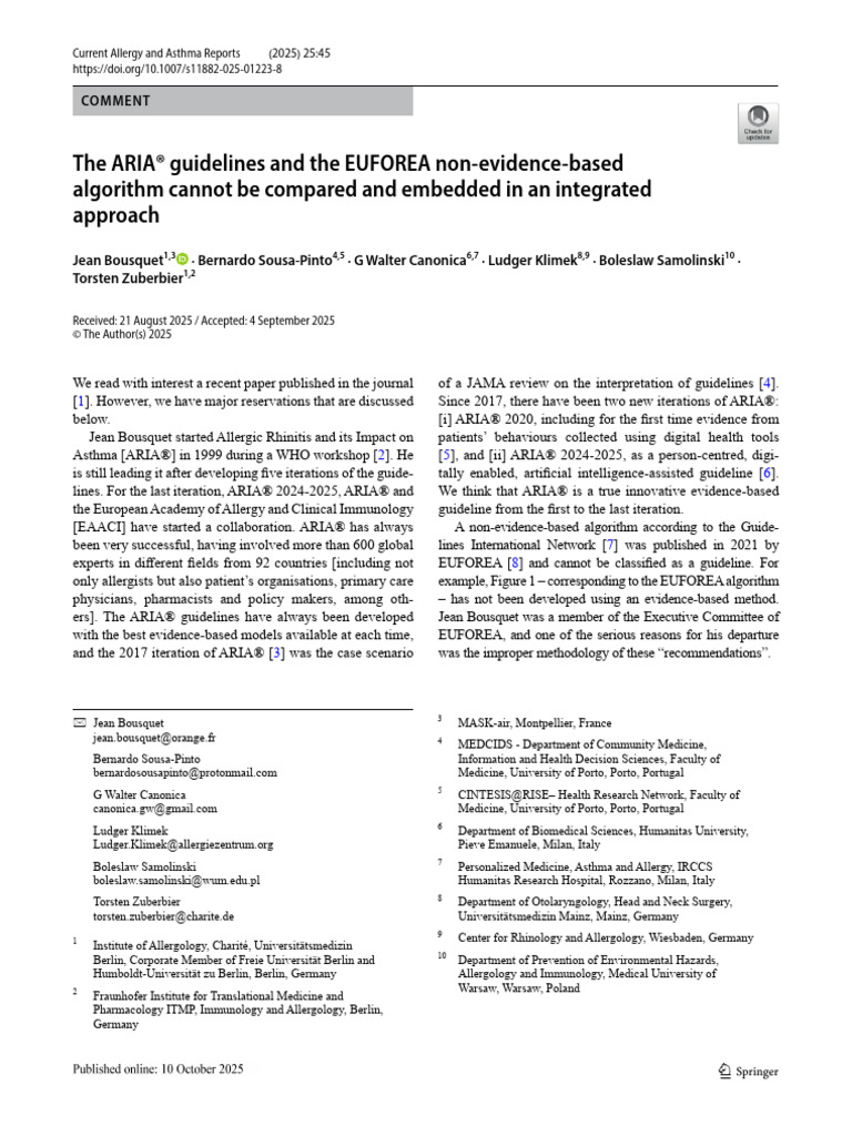 The ARIAR Guidelines and The EUFOREA Non-Evidence | PDF | Allergy | Sanofi