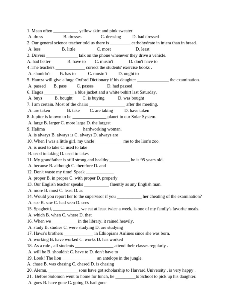 English Grammar and Language Skills Quiz | PDF | Accent ...