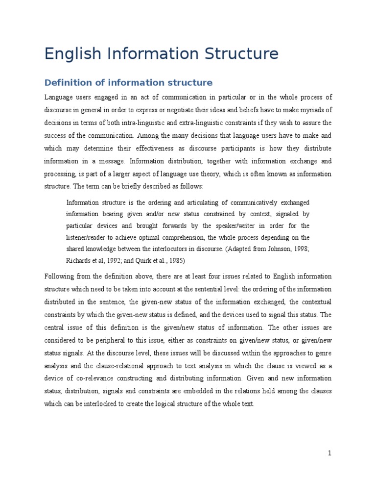 English Information Structure | PDF | Subject (Grammar) | Genre