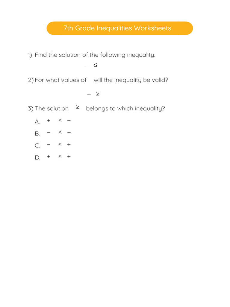 Inequalities Worksheets 7th Grade Worksheet 3 整理版 | PDF